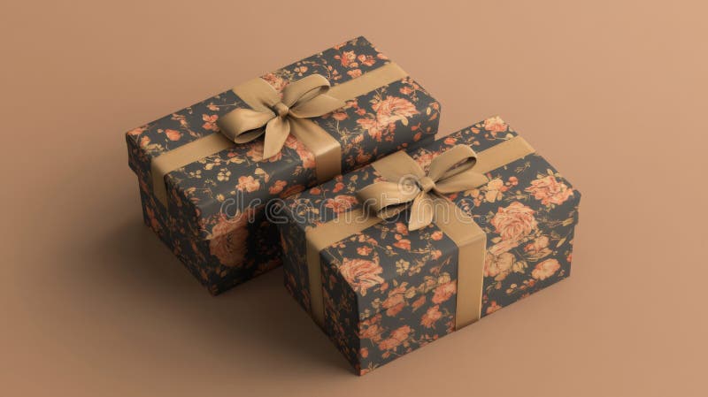 Two Elegant Gift Boxes with Floral Pattern Stock Illustration ...