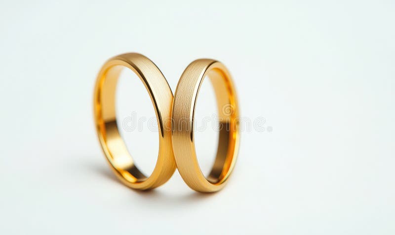 Two Elegant Gold Wedding Rings Intertwined on a White Background ...