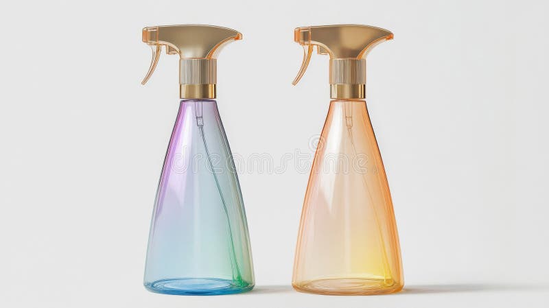 Two Elegant Gradient Glass Spray Bottles with Golden Nozzles on White ...
