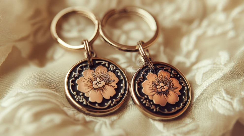 Two Elegant Keychains Featuring Delicate Flower Designs Stock ...