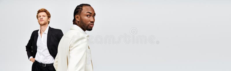 Two Elegant Multicultural Men Stand Side Stock Image - Image of ...