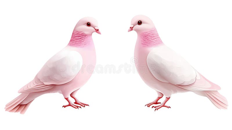 Two Elegant Pink Doves Facing Each Other Against White Background Stock ...