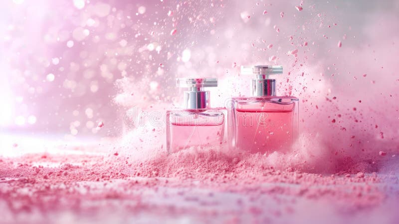 Elegant Pink Perfume Bottles in a Splash of Pink Powder, an Artistic ...