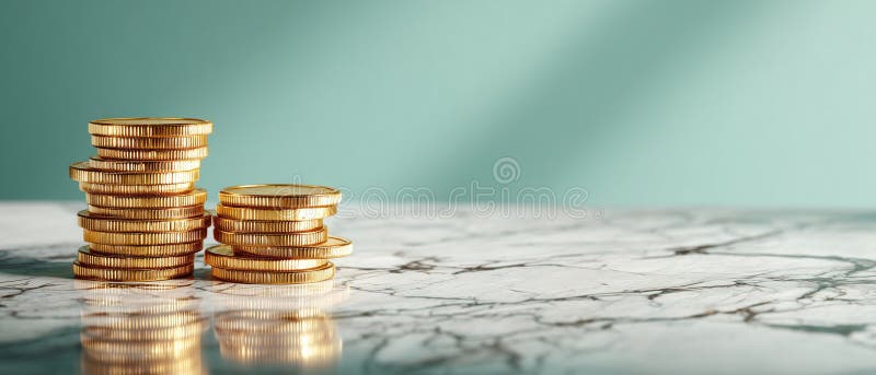Two Elegant Stacks of Golden Coins on Marble Surface Stock Image ...