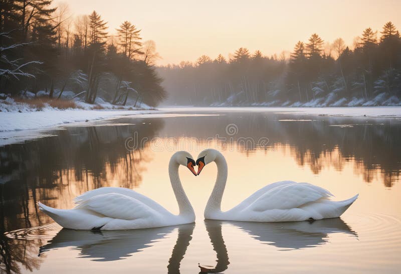 Two Elegant Swans Forming a Heart Shape Stock Illustration ...