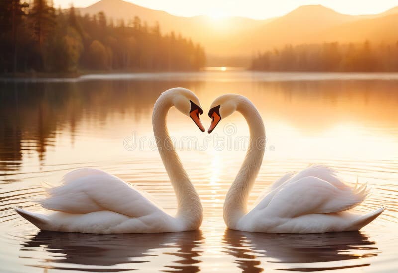 Two Elegant Swans Forming a Heart Shape Stock Illustration ...