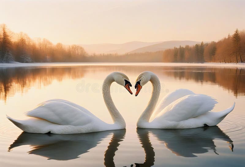 Two Elegant Swans Forming a Heart Shape Stock Illustration ...