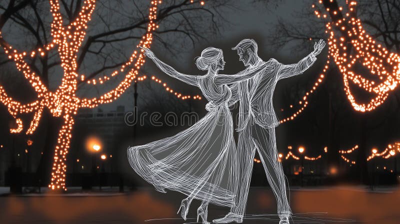 Two Elegantly Drawn, Luminous Figures are Depicted Mid-dance Against a ...