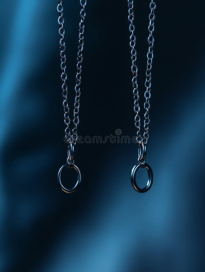 Two Elegantly Suspended Silver Chains Against Moody Blue Backdrop Stock ...