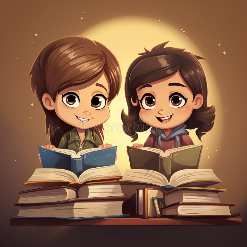 Two Elementary School Students are Studying with Books. AI Generated ...
