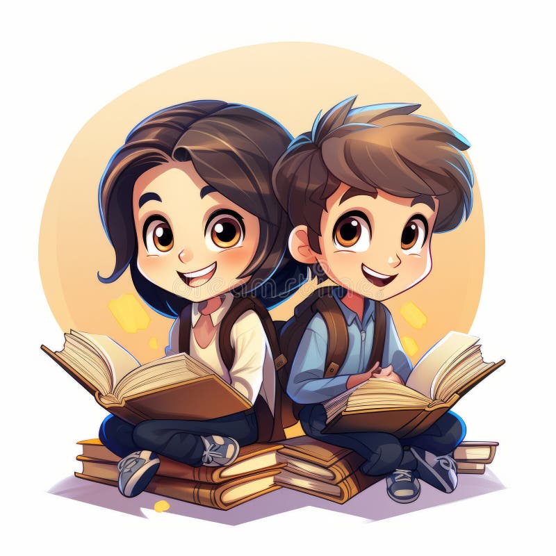 Two Elementary School Students are Studying with Books. AI Generated ...