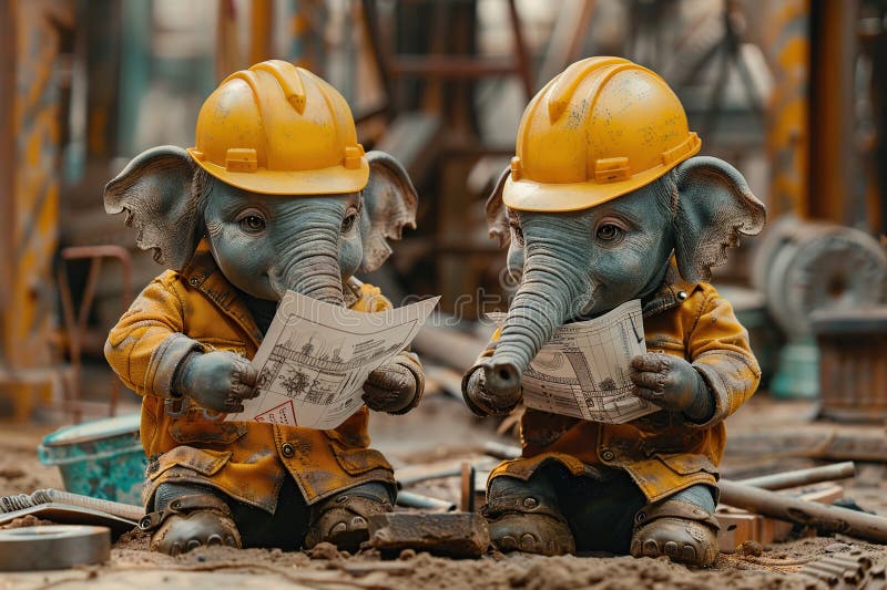 Two Elephant Construction Workers Stock Illustration - Illustration of ...