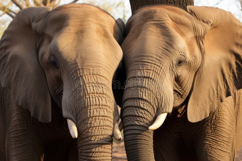 Two Elephants Intertwining Trunks Stock Image - Image of african, trunk ...