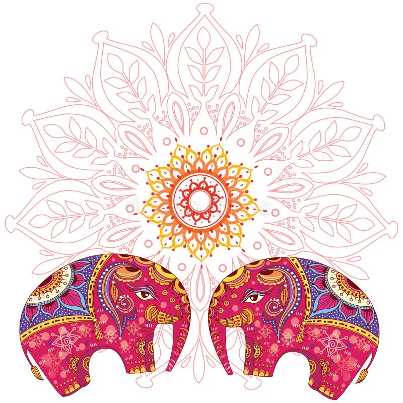 Two Elephants Over Mandala Pattern Stock Vector - Illustration of ...