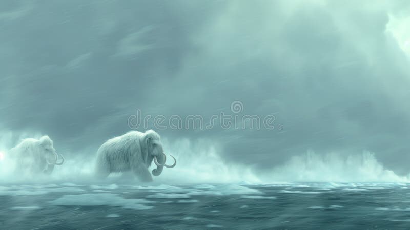 Two Mammoth are Running through the Water. Generative AI Stock ...