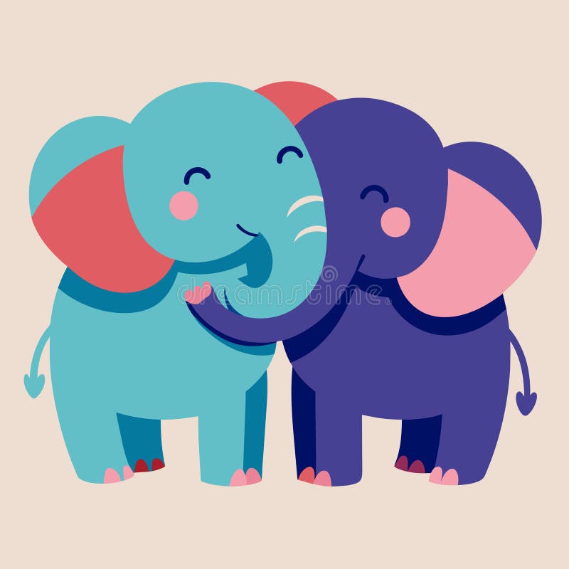Two Elephants Stand Side by Side, Touching Trunks in a Loving Embrace ...