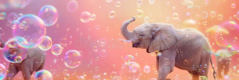 Two Elephants Stroll through a Vibrant Landscape Filled with Floating ...