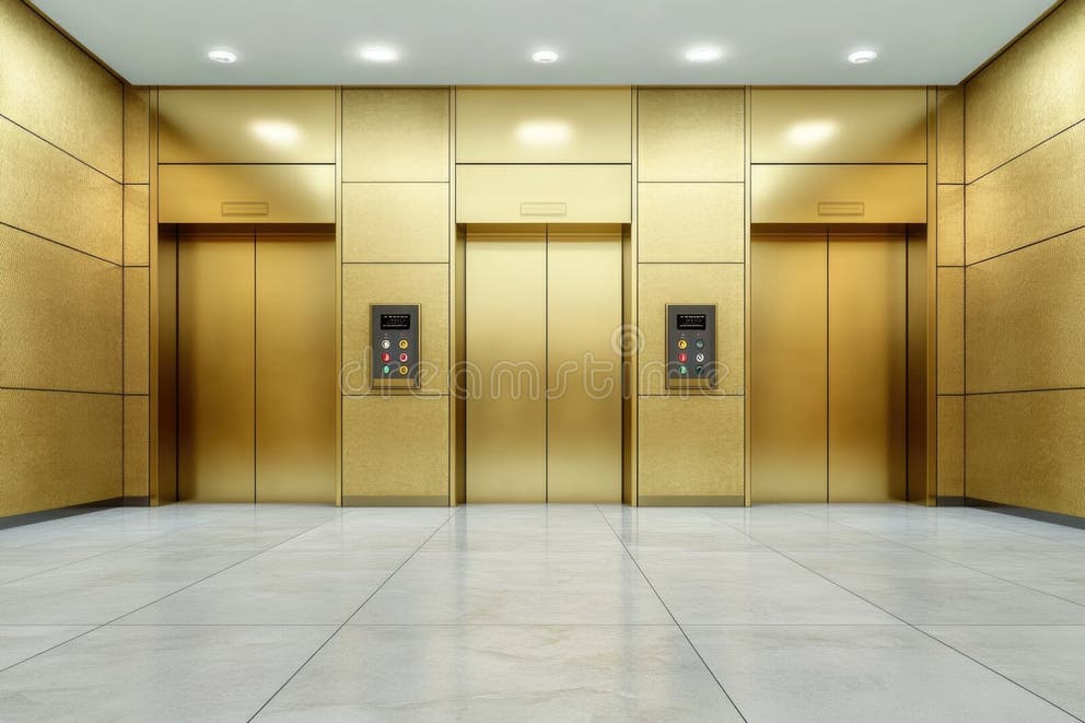 Two Elevators in an Empty Office Building with a Tiled Floor, Suitable ...