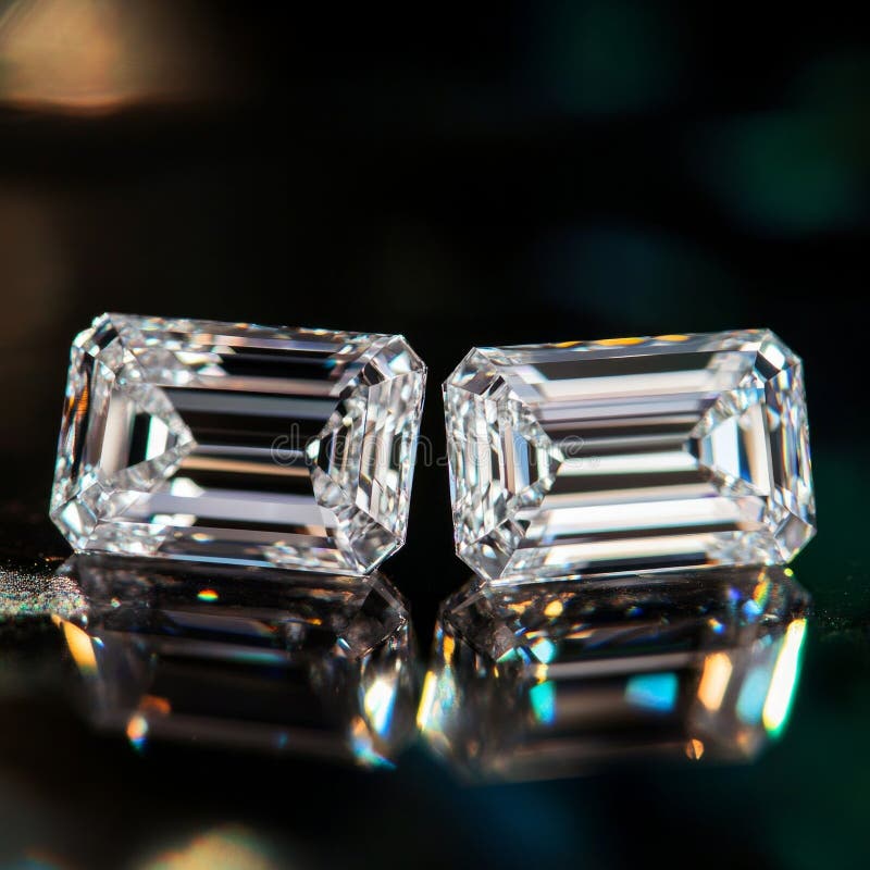 Two Emerald-cut Diamonds with Reflective Surface Illuminated by Soft ...