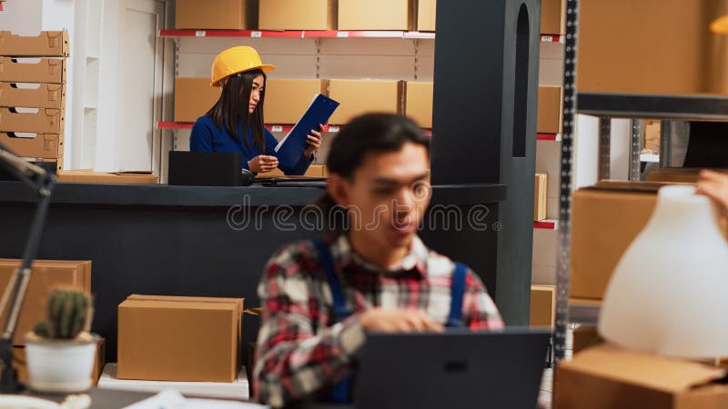 Two Employees Checking Goods for Distribution Stock Image - Image of ...