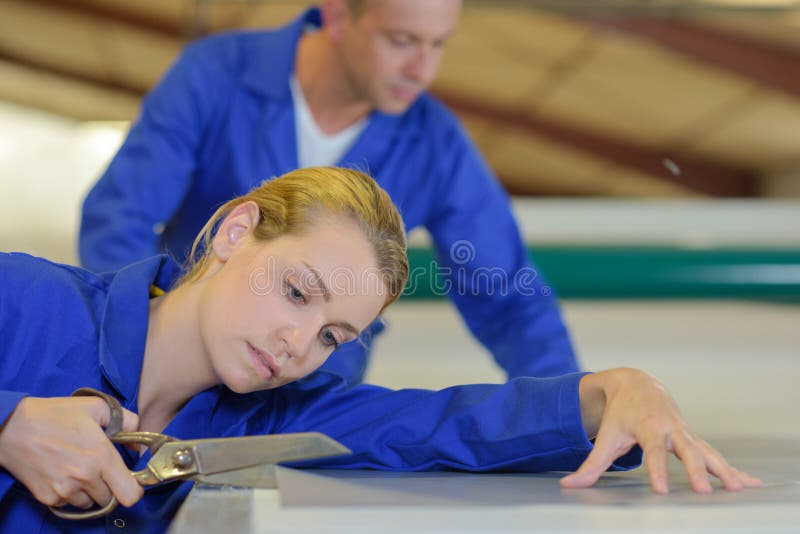 Two Employees Cutting Metal Stock Photo - Image of decoration, sheet ...