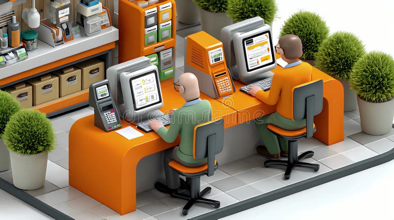 Efficient Retail Store Workers Using Computers Stock Footage - Video of ...