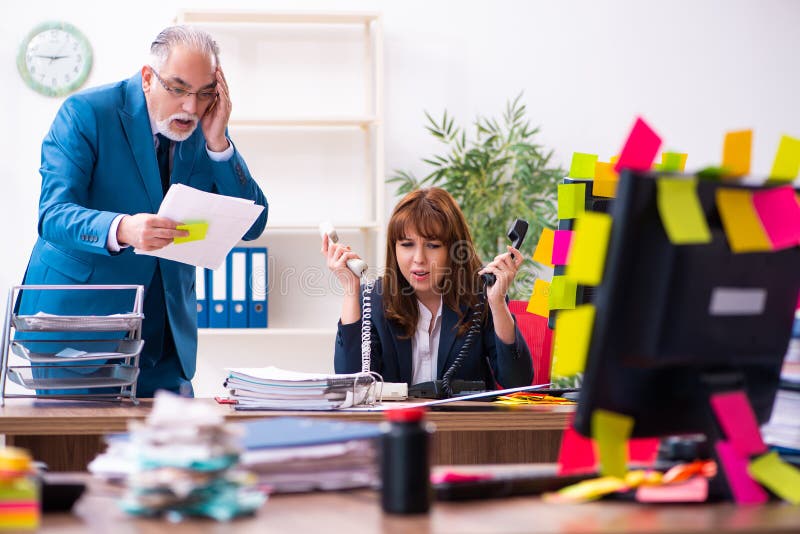 Two Employees and Excessive Work in the Office Stock Image - Image of ...
