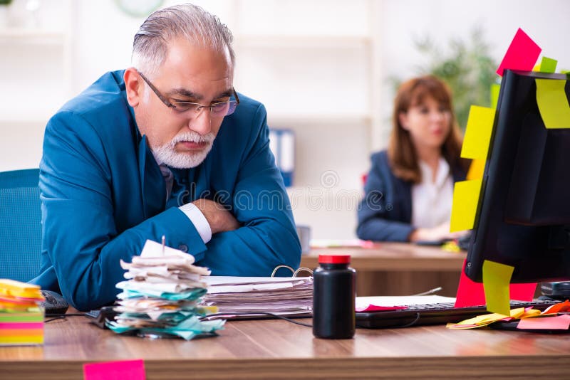 Two Employees and Excessive Work in the Office Stock Image - Image of ...