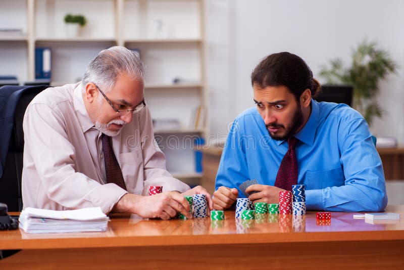 Two Male Employees Playing Cards at Workplace Stock Image - Image of ...