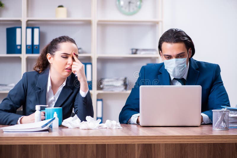 Two Employees Suffering at Workplace Stock Photo - Image of coughing ...