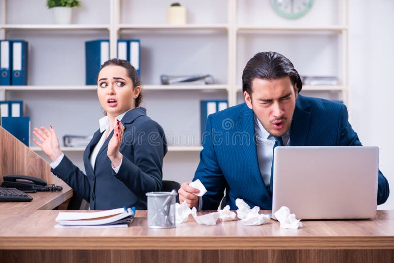 Two Employees Suffering at Workplace Stock Image - Image of nose ...