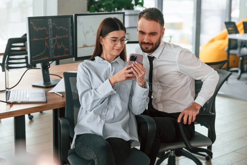 Two Employees are Working in the Office Together Stock Photo - Image of ...