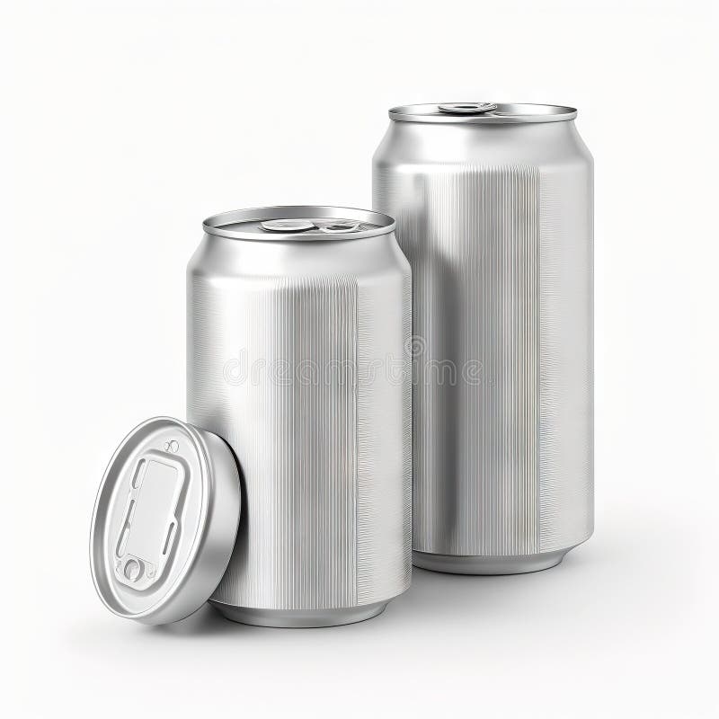 Two Empty Aluminum Cans Mockup Standing Side by Side Isolated on White ...