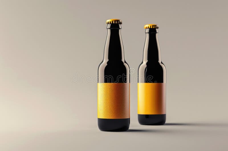 Two Empty Beer Bottles with Distinctive Yellow Labels Stock Photo ...