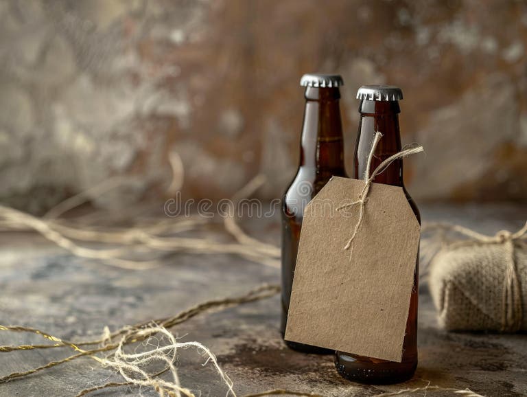 Two Empty Beer Bottles with a Label on Them Stock Photo - Image of ...