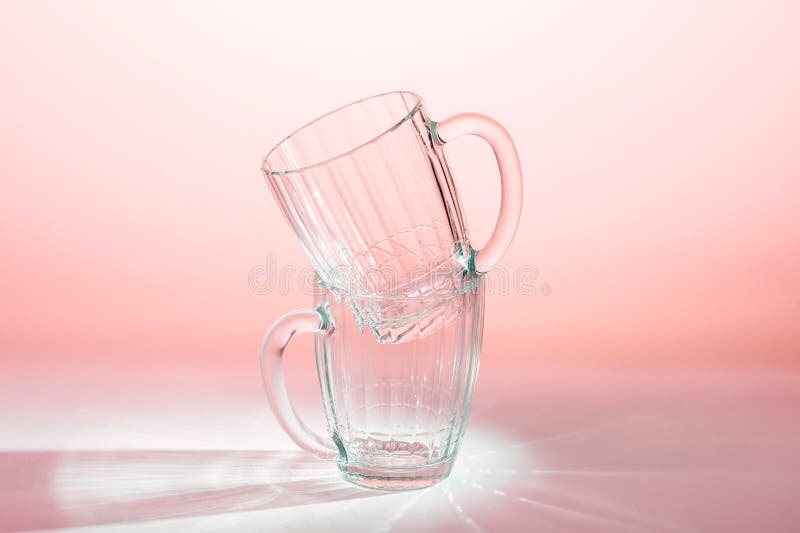 Two Empty Beer Glasses on Table in Pink Light Stock Photo - Image of ...
