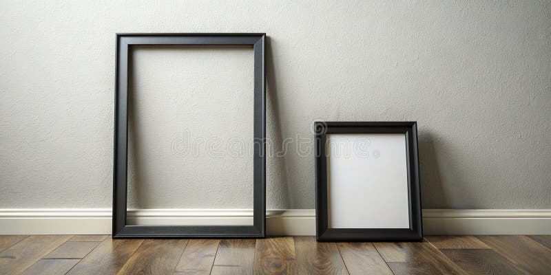 Two Empty Black Picture Frames of Different Sizes Lean a Wall on a ...