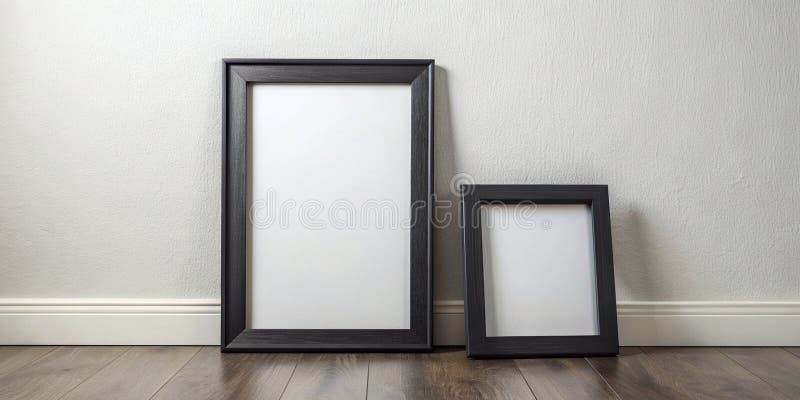 Two Empty Black Picture Frames of Different Sizes Lean a Wall on a ...