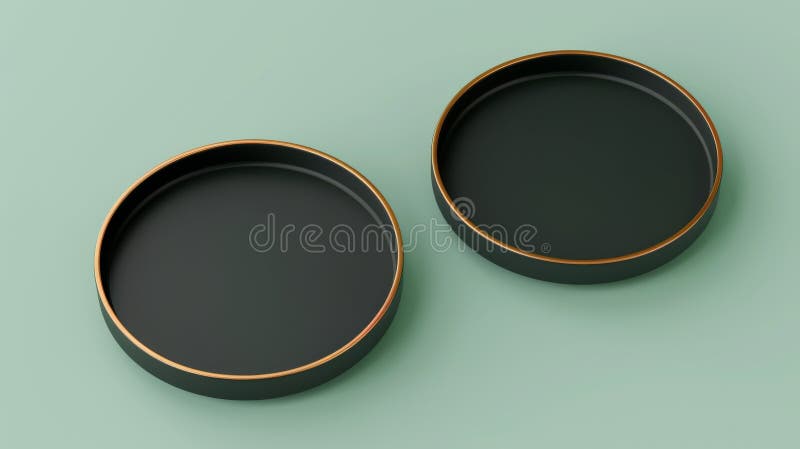 Two Empty Black Plates with a Golden Line Patterned on One and a Plain ...