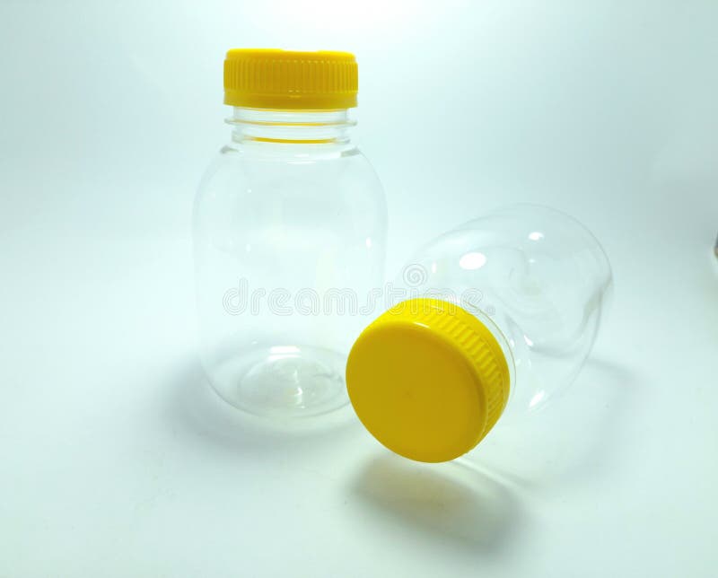 Two Empty Bottles Yellow Caps White Background Stock Photos - Free ...