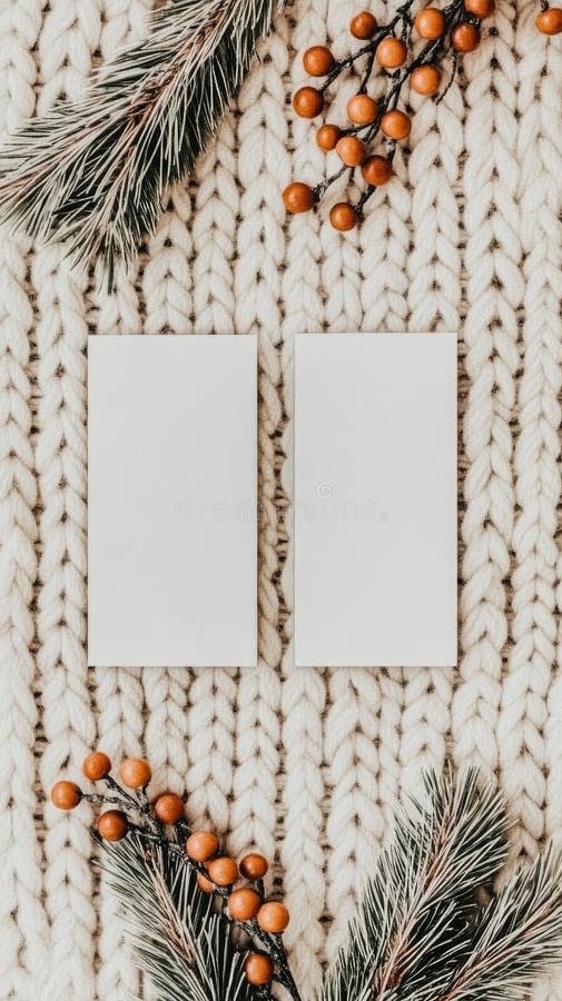 Two Empty Business Cards Rest on a Textured Knitted Sweater ...
