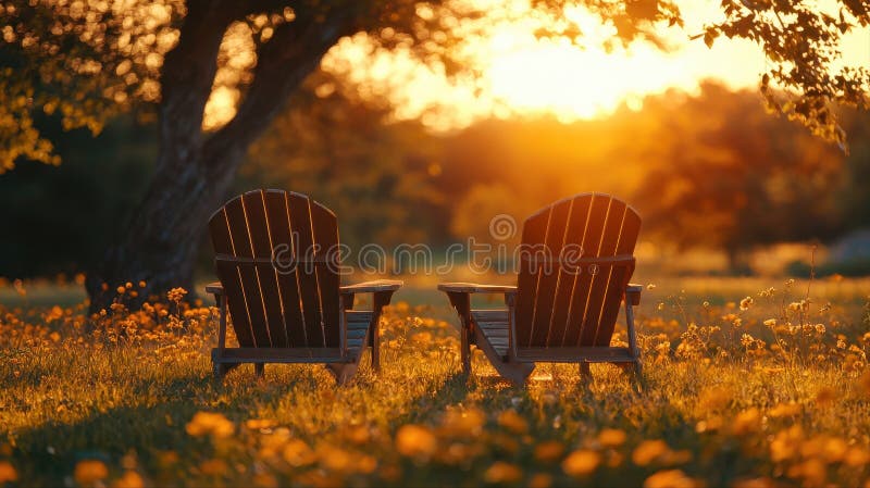 Two Empty Chairs Positioned in a Wide Open Field Under a Clear Blue Sky ...