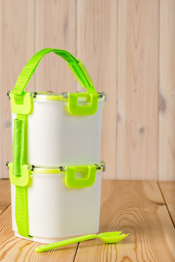 Two Empty Containers To Save Food with a Fork Stock Image - Image of ...