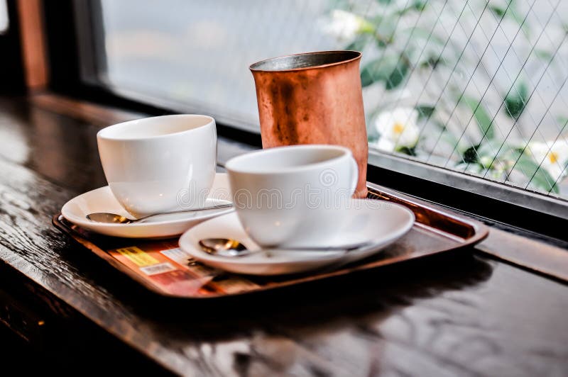 Two Empty Cups of Hot Chocolate or Coffee Stock Photo - Image of ...