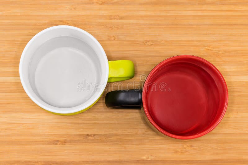 Two Empty Cups White and Red Inside, Top View Stock Photo - Image of ...