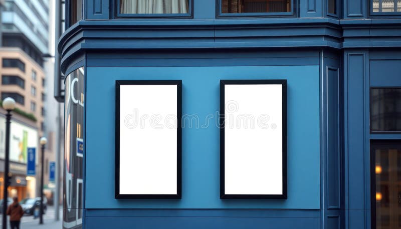 Two Empty Frames on Modern Building Facade. Suitable for Advertising ...