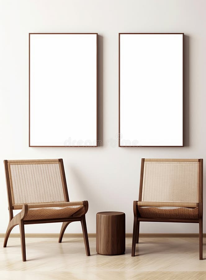Two Empty Frames on Wall in Modern Interior. Stock Illustration ...