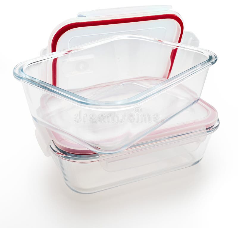 Empty and Open Glass Tupperware. Isolated. Stock Image - Image of white ...