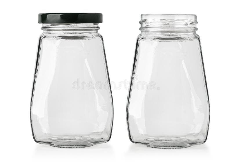 Two Empty Glass Jars Showing Open and Closed with Black Cap Stock Photo ...
