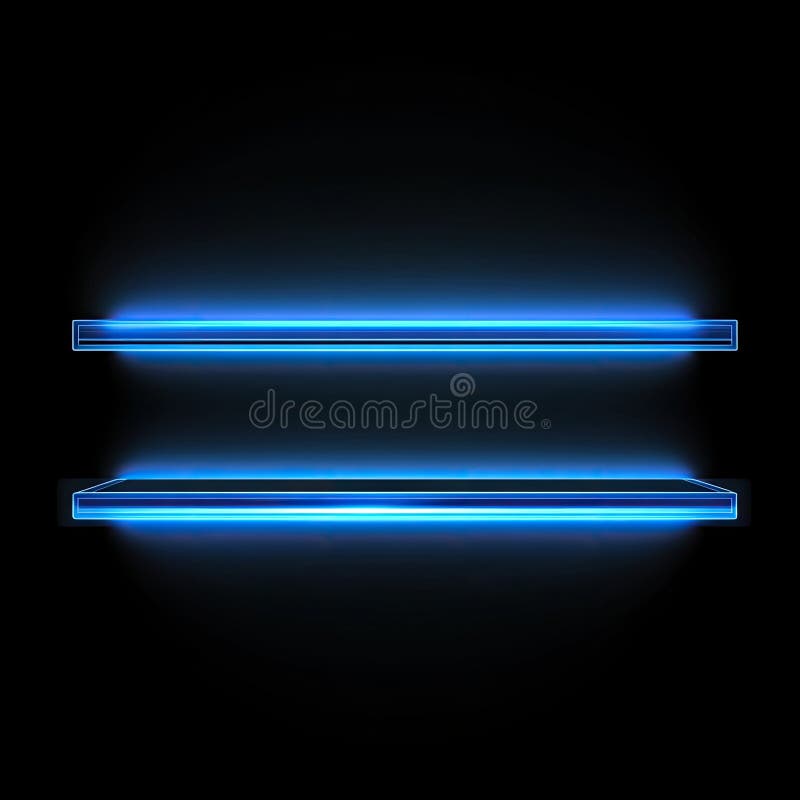 Two Empty Glass Shelves with Blue Neon Light Stock Illustration ...